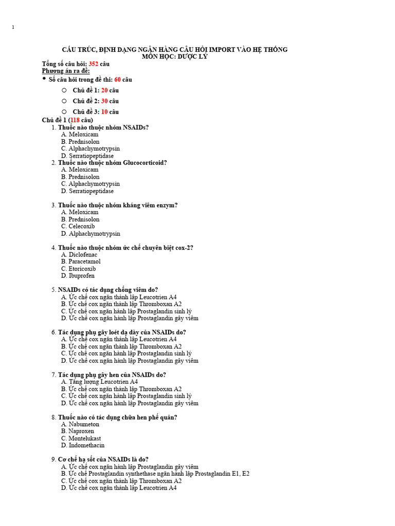 Bo Cau Hoi Duoc Ly 200 Cau | PDF