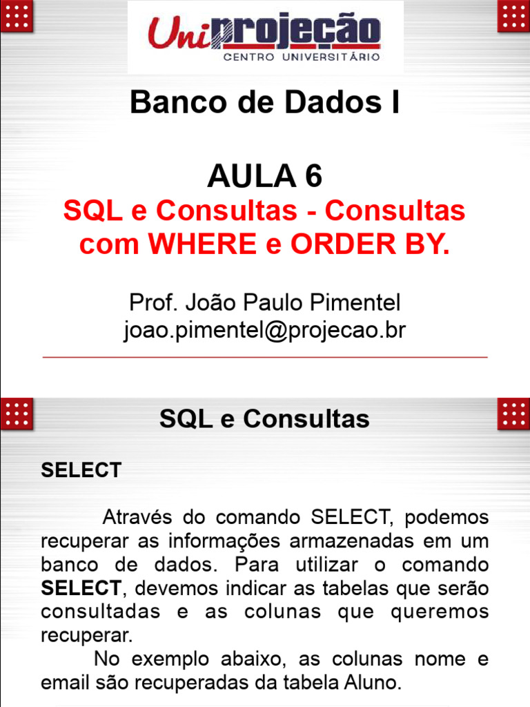 Aula 6 - SQL e Consultas Com Order by - 20250402-0811 | PDF | SQL ...