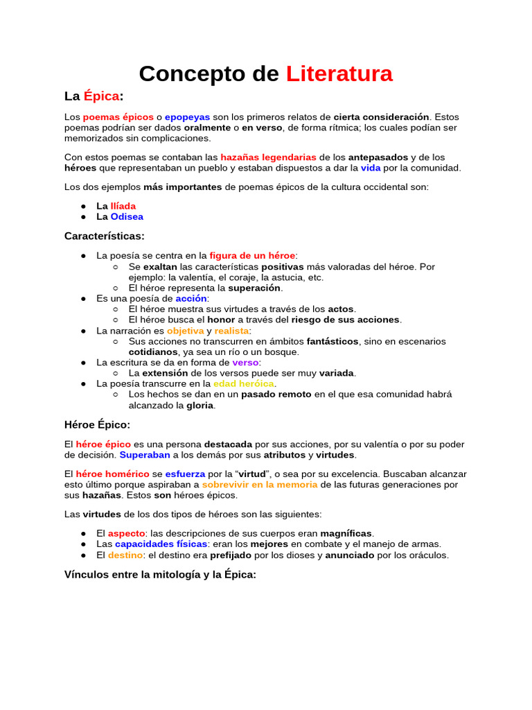 Características de la Épica y el Héroe | PDF