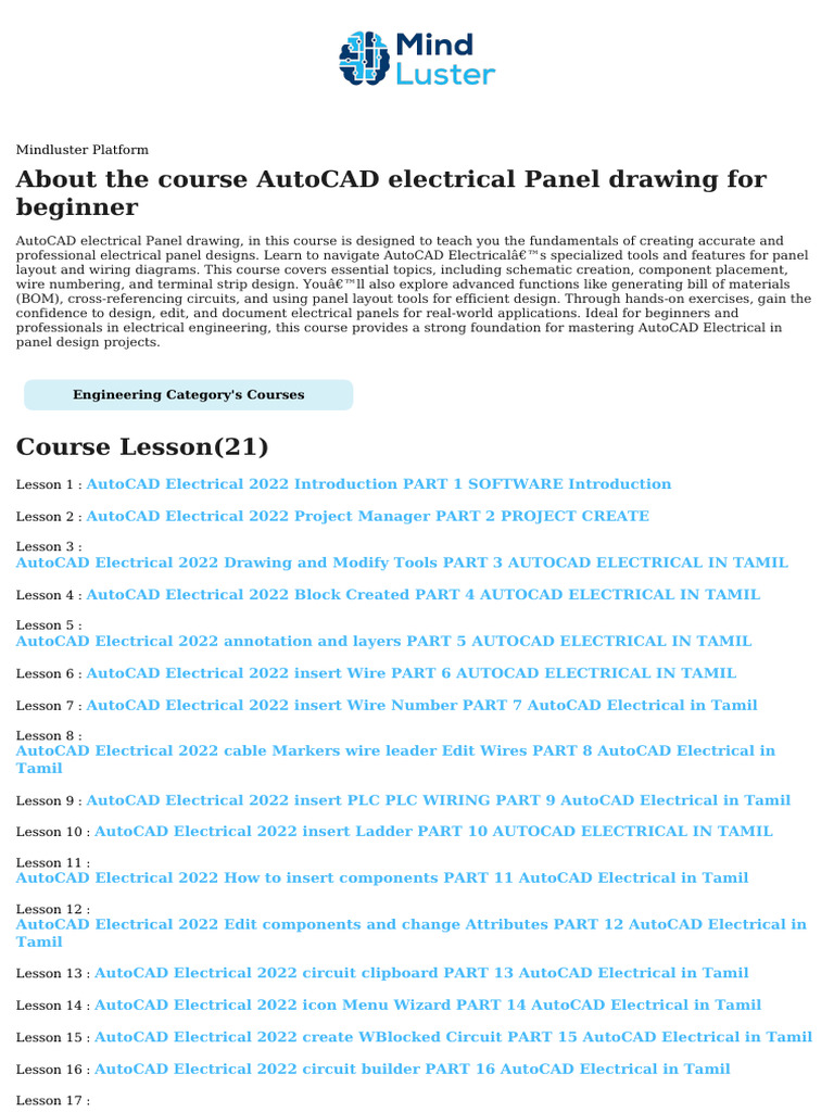 AutoCAD Electrical Panel Drawing For Beginner Course Content | PDF ...