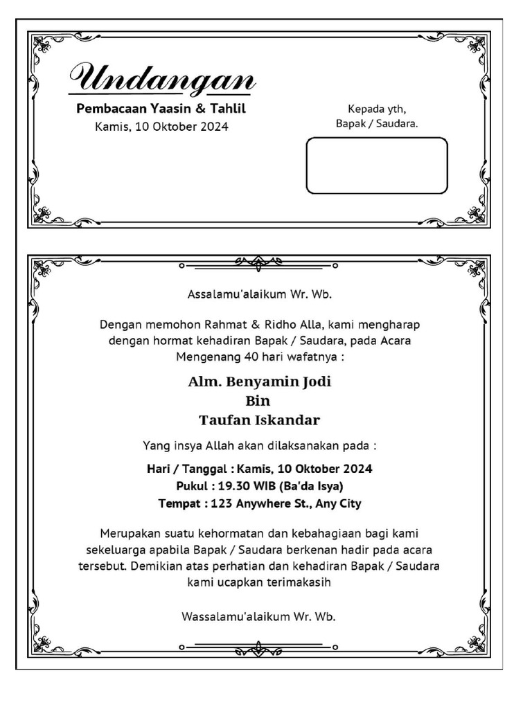 Putih Hitam Minimalis Klasik Undangan Yasin Dan Tahlil | PDF