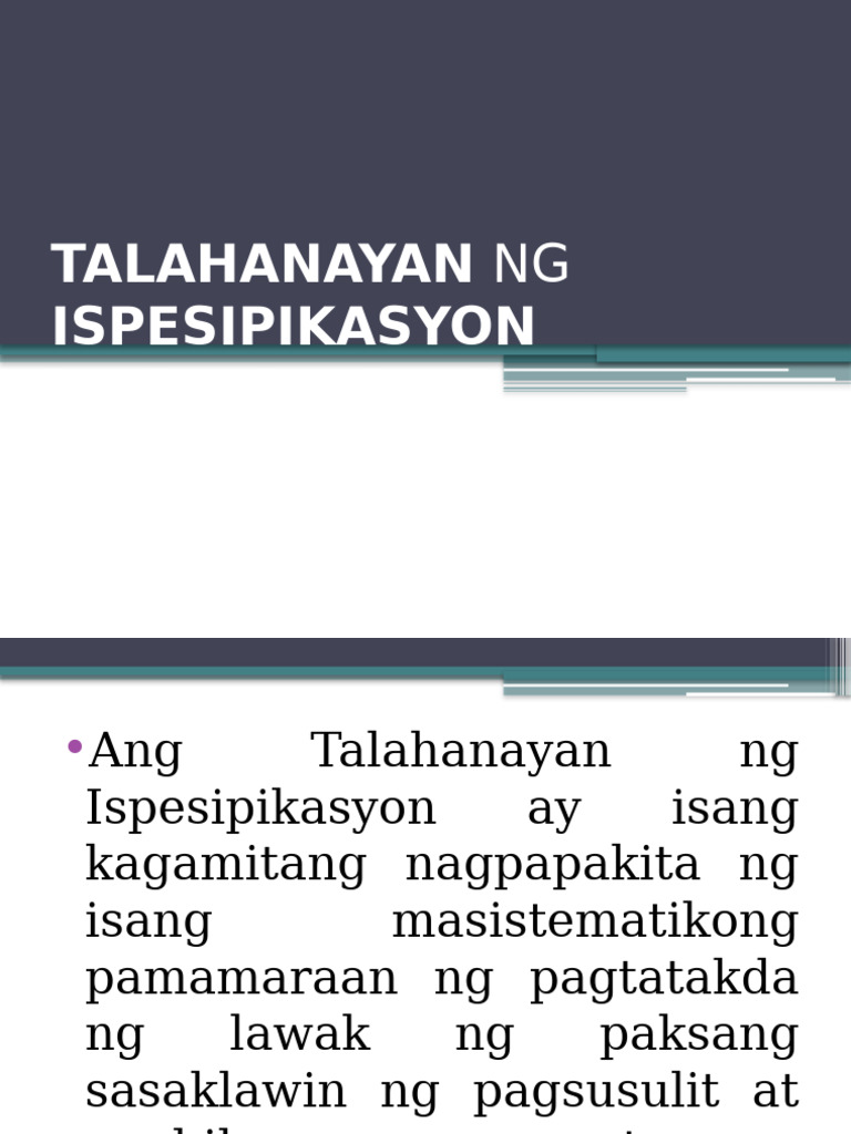 Talahanayan NG Ispesipikasyon | PDF