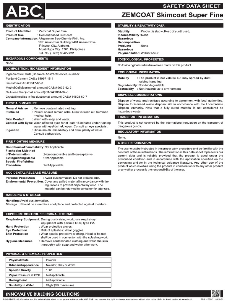 Zemcoat Super Fine Safety Data Sheet | PDF
