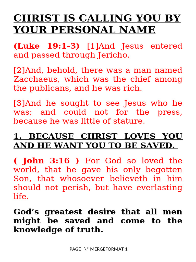 Christ's Call to Personal Salvation | PDF | Jesus | Systematic Theology