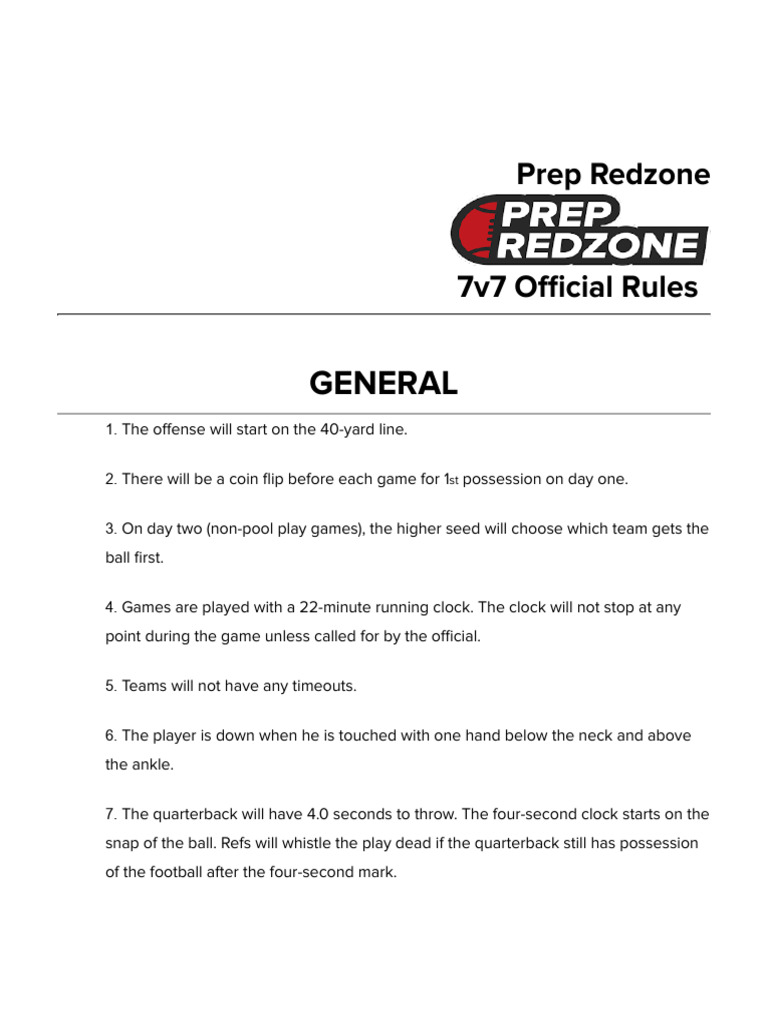Prep Redzone Official 7on7 Rules | PDF | American Football | Sports