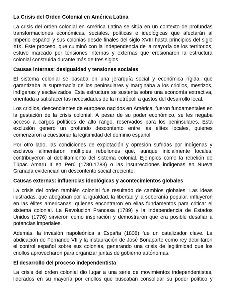 La Crisis Del Orden Colonial en América Latina | PDF | Colonialismo ...