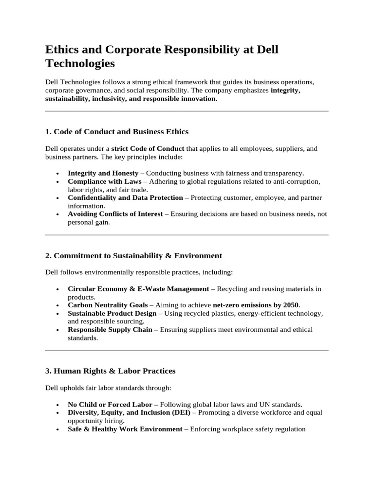 Dell's Ethical Framework and CSR Practices | PDF | Corporate Social ...