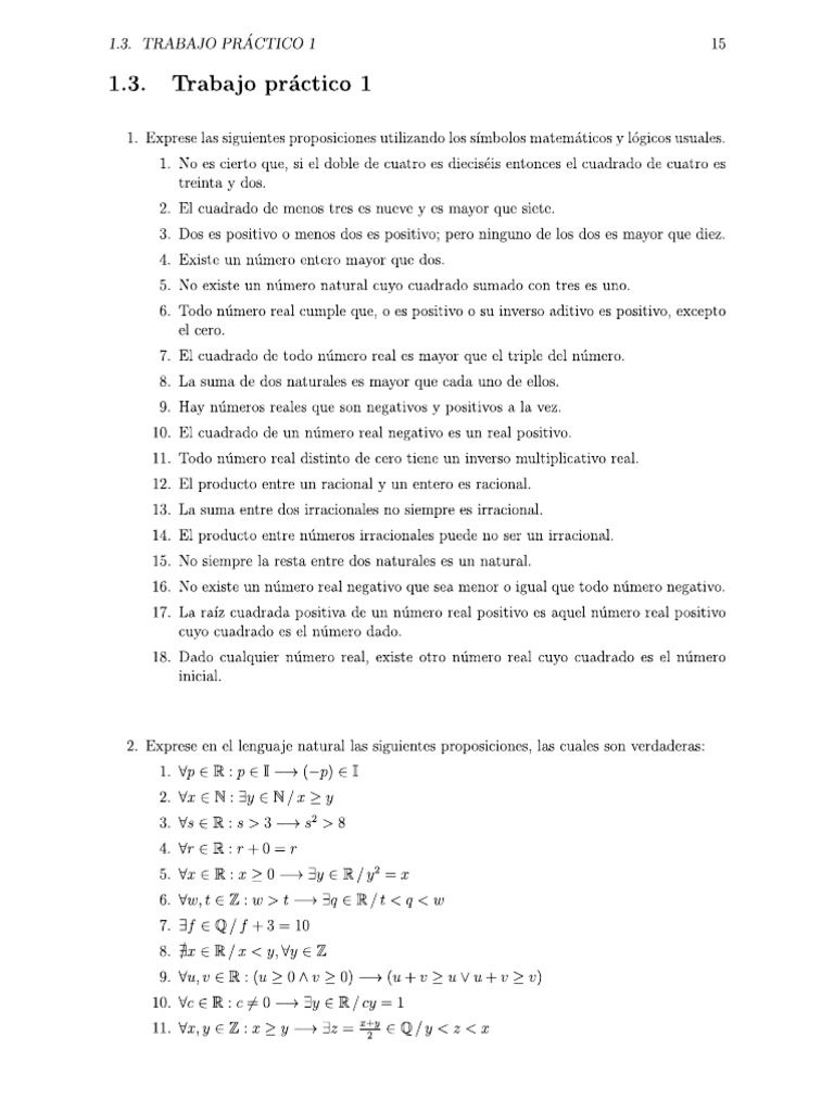 TP 1 - El Lenguaje Matemático (Recorte) | PDF