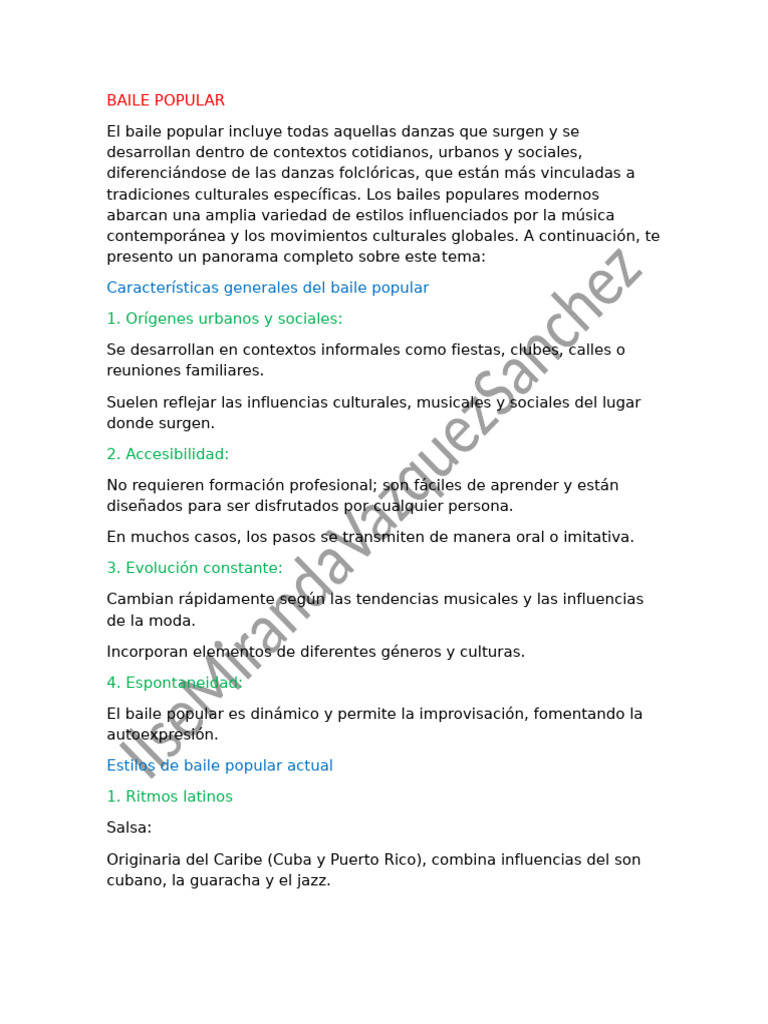 Características del Baile Popular Moderno | PDF | Bailes | Musicología
