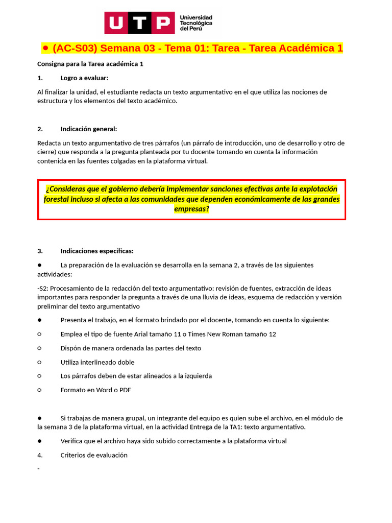 (AC-S03) Semana 03 - Tema 01 Tarea - Tarea Académica 1 (TERMINADO) NOTA 20 | PDF | Deforestación ...