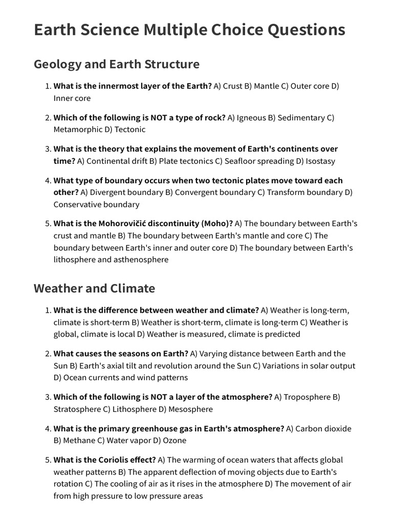 science_mcqs_final (5) | PDF | Earth | Plate Tectonics