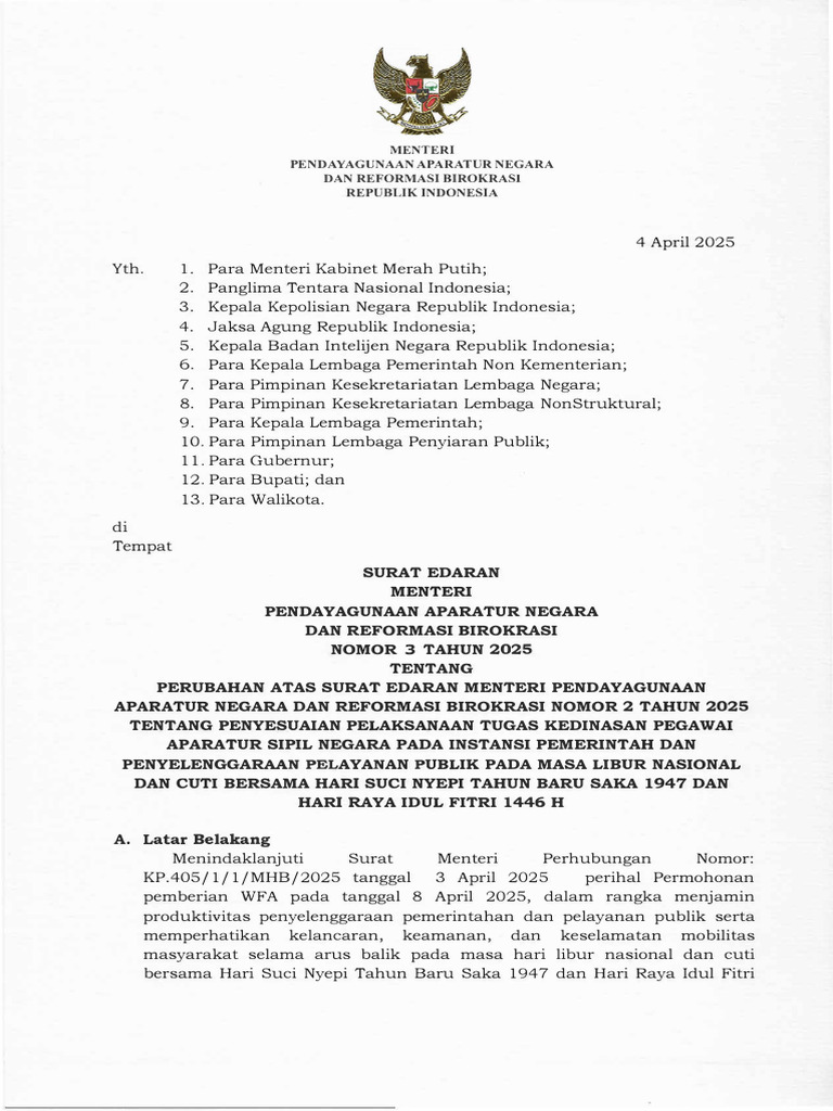 Surat Edaran Menteri Pan Rb Nomor 3 Tahun 2025 Pdf