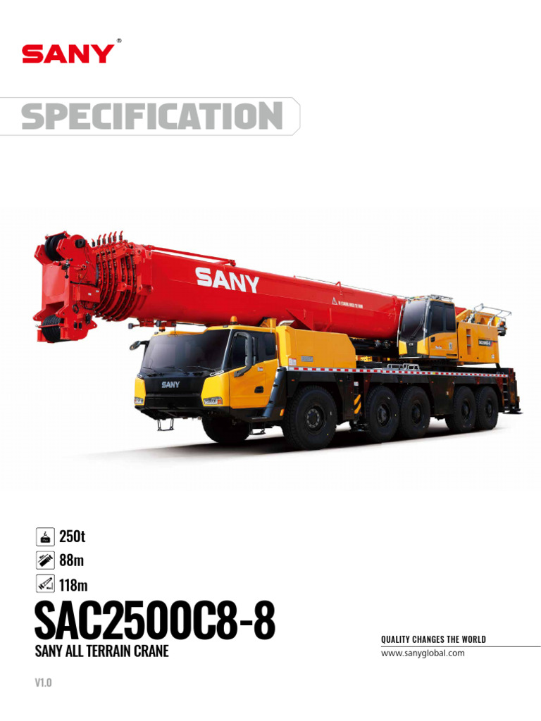 SANY SAC2500C8-8 Crane Specifications | PDF | Crane (Machine) | Brake
