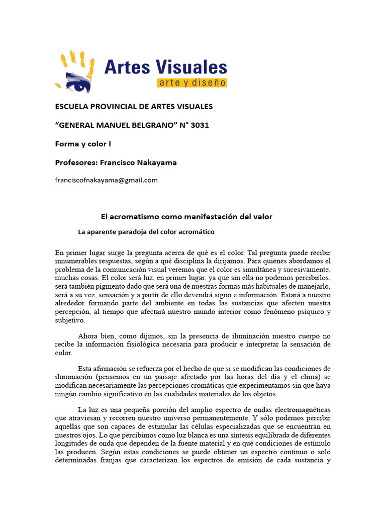 Acromatismo y valor del color en arte | PDF | Color | Ligero