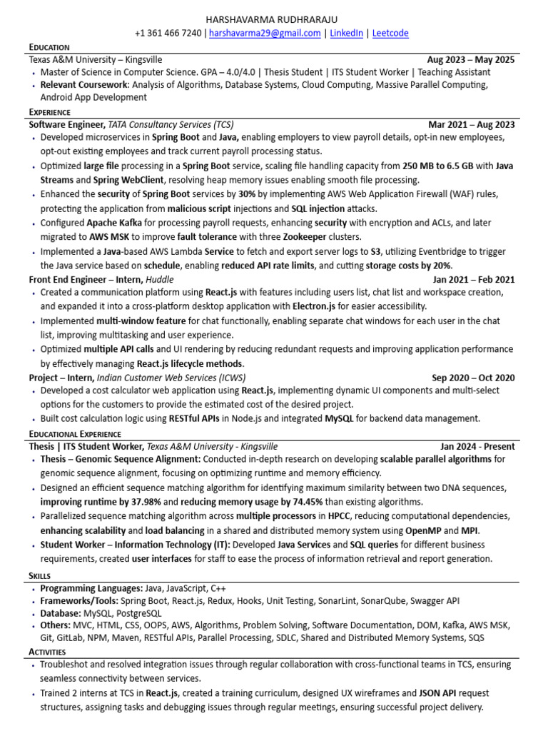 harsha_resume | PDF | Java (Programming Language) | Databases