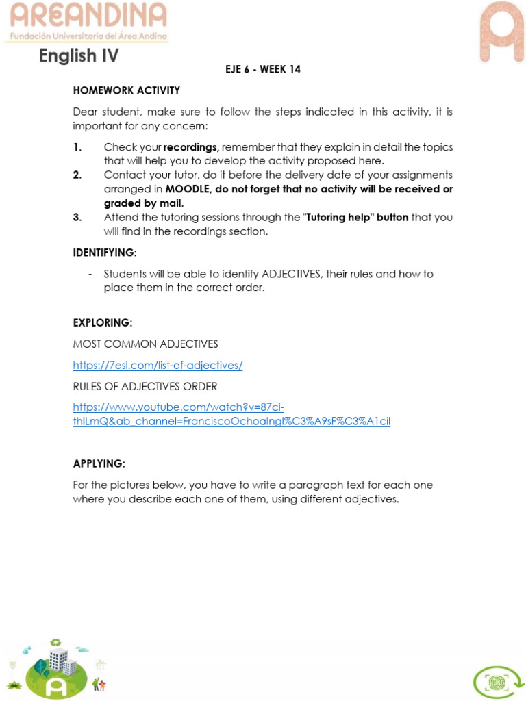 Adjective Identification Homework Guide | PDF