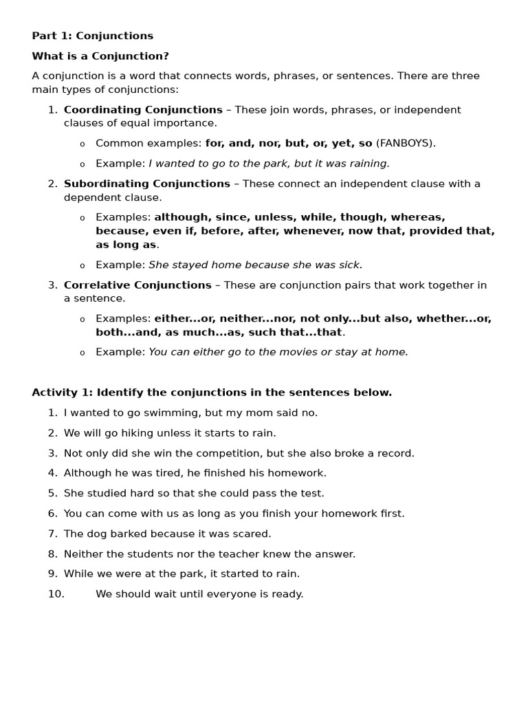 Conjunctions and Prepositions | PDF | Semantics | Syntactic Relationships