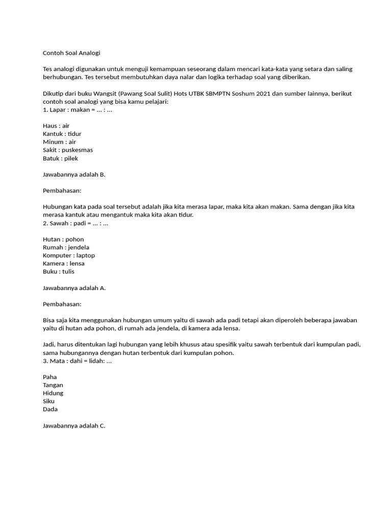 Contoh Soal Analogi | PDF