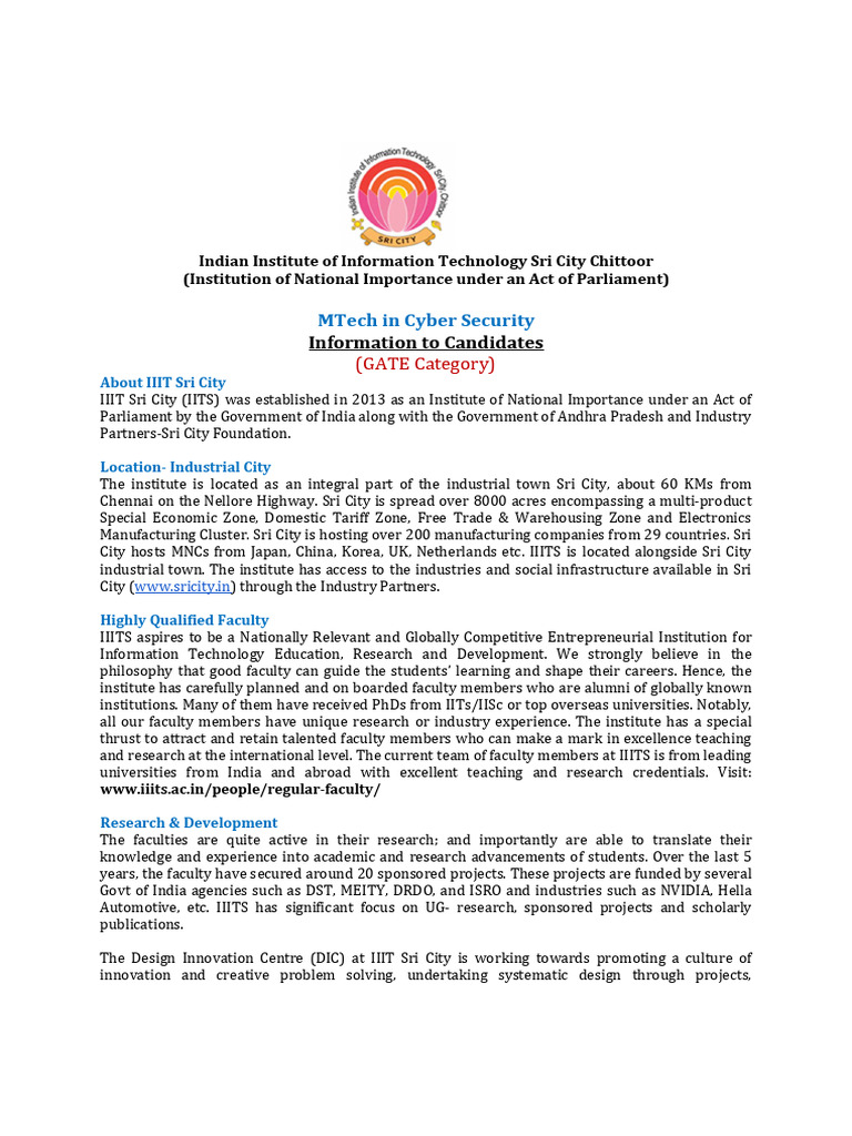 MTech Cyber Security Information Sheet For GATE Candidates 29 July2021 ...