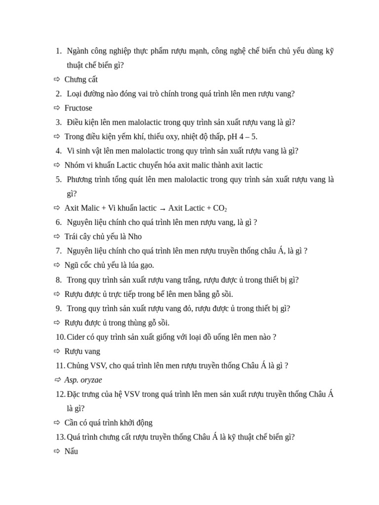 ÔN TẬP CÔNG NGHỆ SẢN XUẤT RƯỢU, BIA, NGK | PDF
