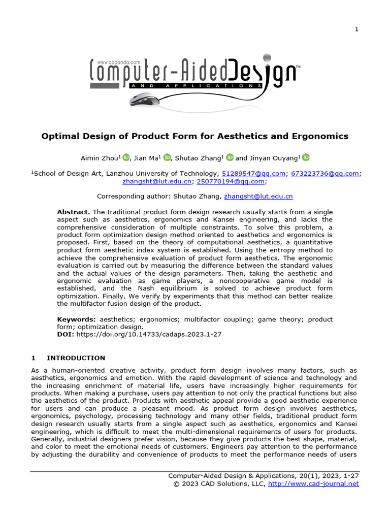 Optimal Design of Product Form for Aesthetics and Ergonomics | PDF | Genetic Algorithm ...