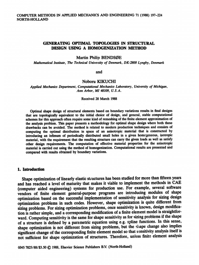 Generating Optimal Topologies in Structural Design Using A Homogenization Method | PDF
