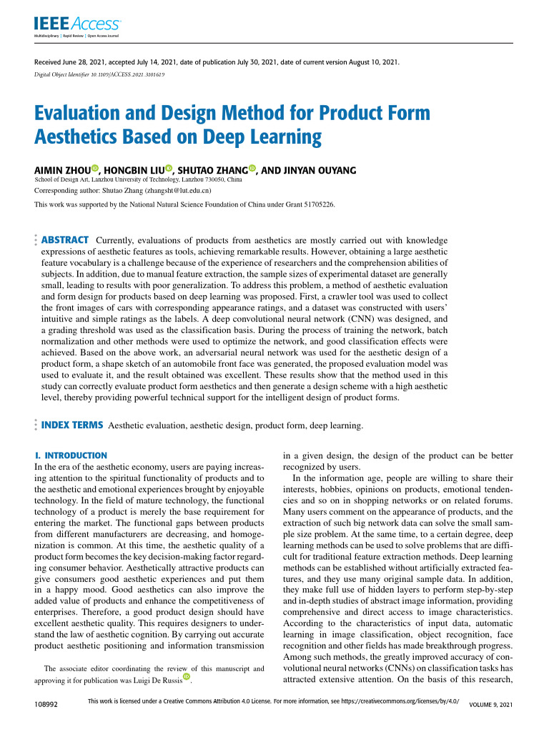 Evaluation and Design Method for Product Form Aesthetics Based on Deep Learning | PDF | Deep ...