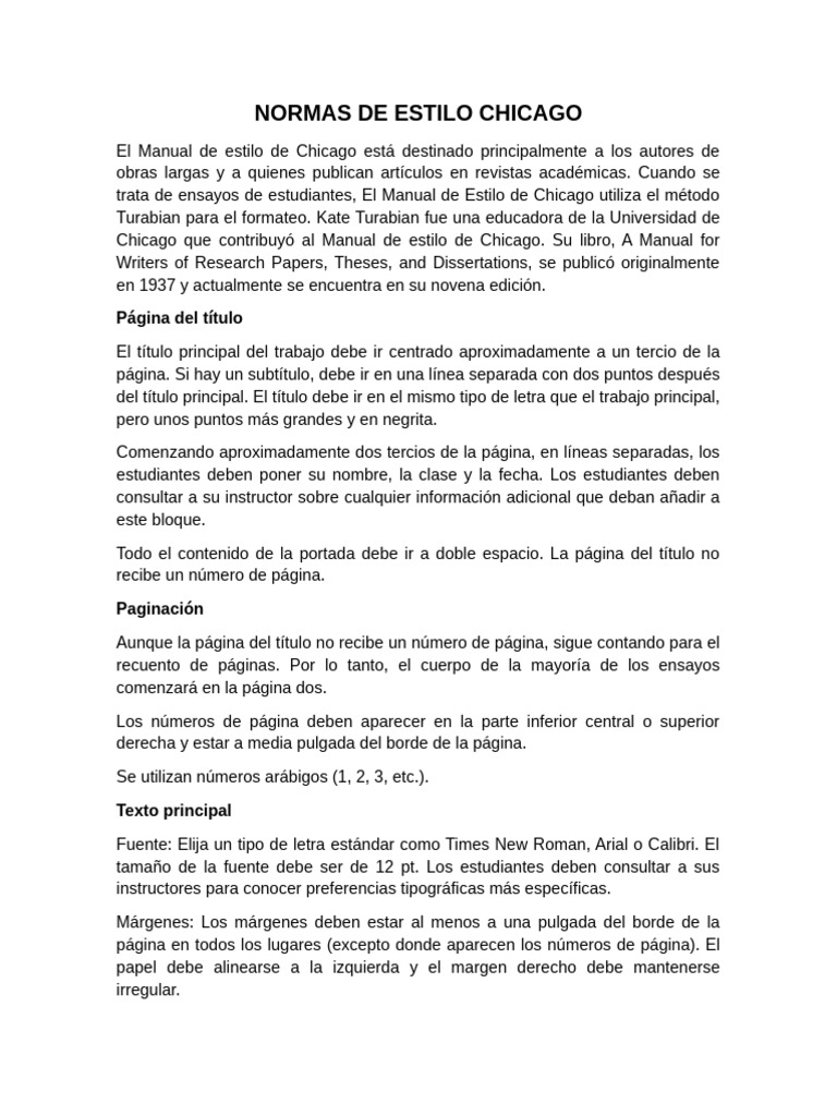 Normas de Estilo Chicago: Guía Completa | PDF | Citación | Bibliografía