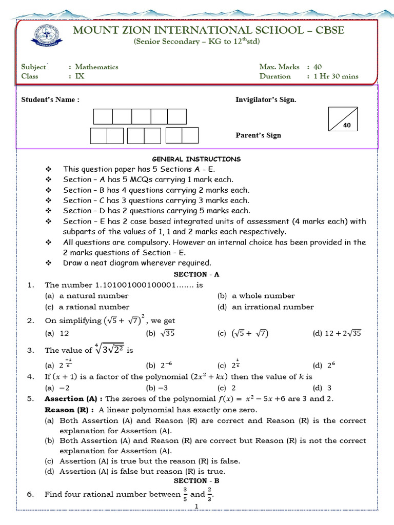 Grade 9 Math Test Paper with Answers | PDF | Factorization ...