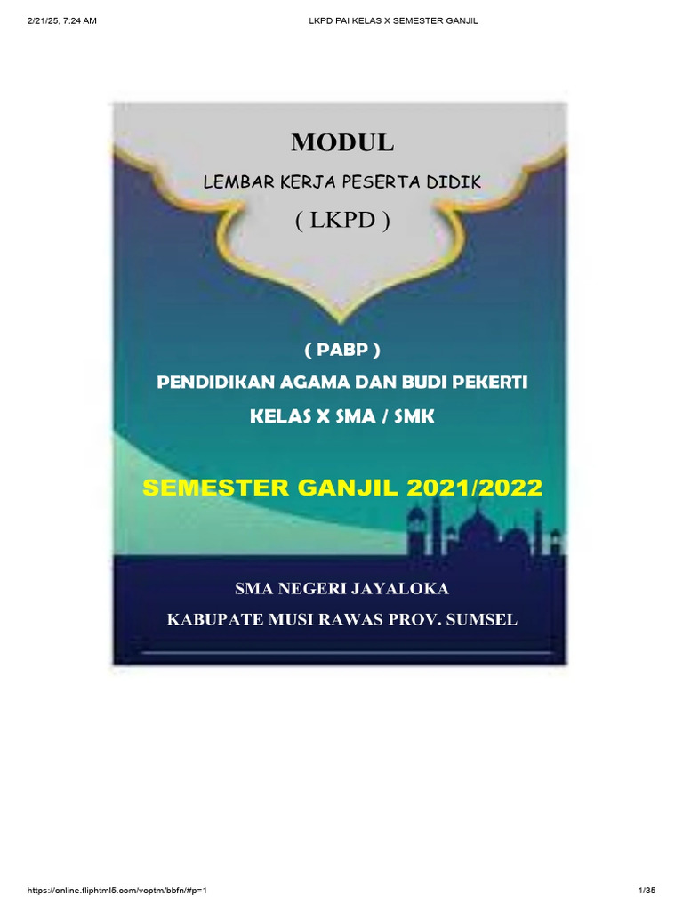 LKPD Pai Kelas X Semester Ganjil | PDF