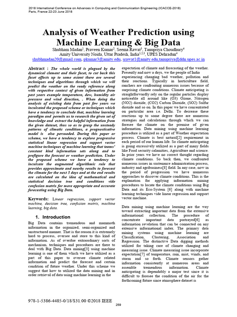 Analysis of Weather Prediction Using | PDF | Machine Learning | Support ...