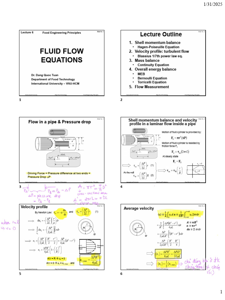 FE Lec6 Fluid.flow.Equations | PDF | Fluid Dynamics | Flow Measurement