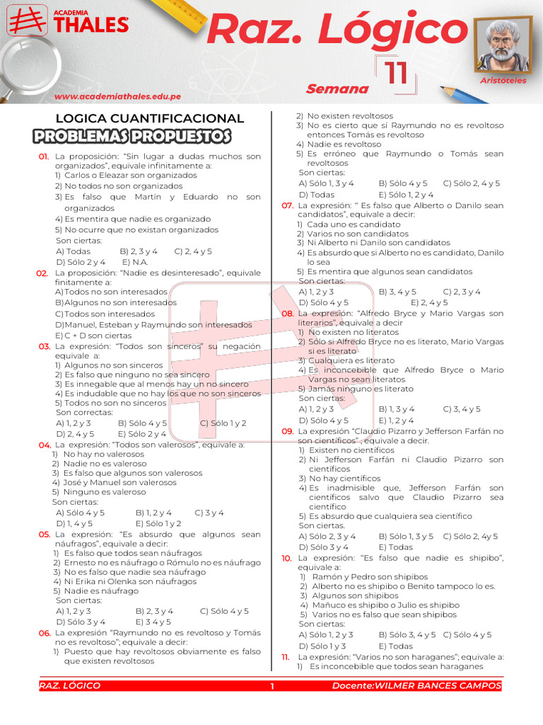Raz. Lógico - Tema #0011 - Intensivo | PDF | Desintegración radioactiva | Proposición