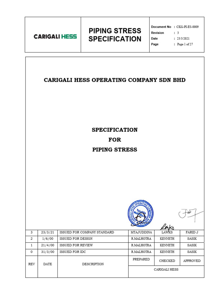CKGPIES0009R3 (Piping Stress Specification) Rev 3 (2021) | PDF ...