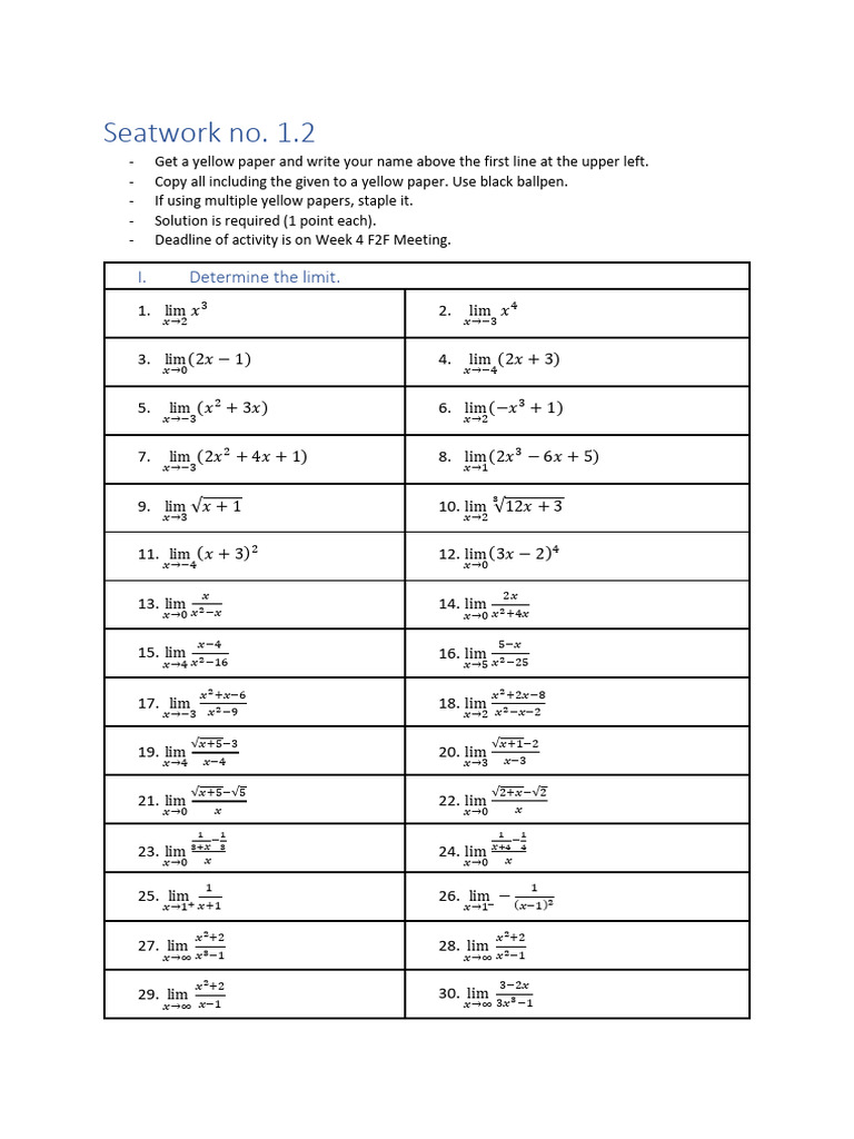 Limit Problems for Calculus Assignment | PDF