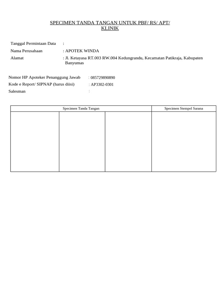 Form Specimen Tanda Tangan 12042019 | PDF