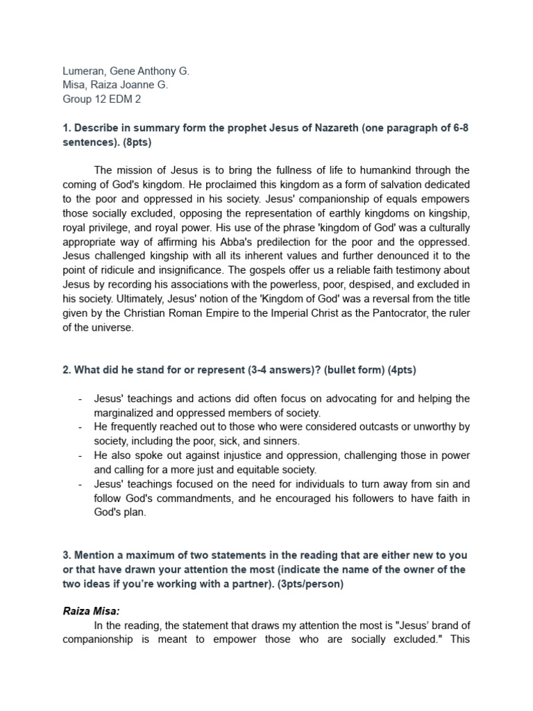 EDM Assignment 1 PDF | PDF | Jesus | Kingship And Kingdom Of God