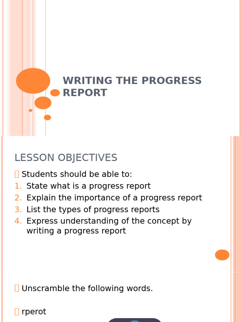 Writing The Progress Report | PDF | Verb | Cognition