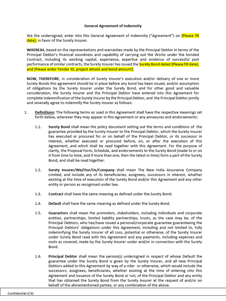 General Agreement of Indemnity A (2) | PDF | Guarantee | Surety