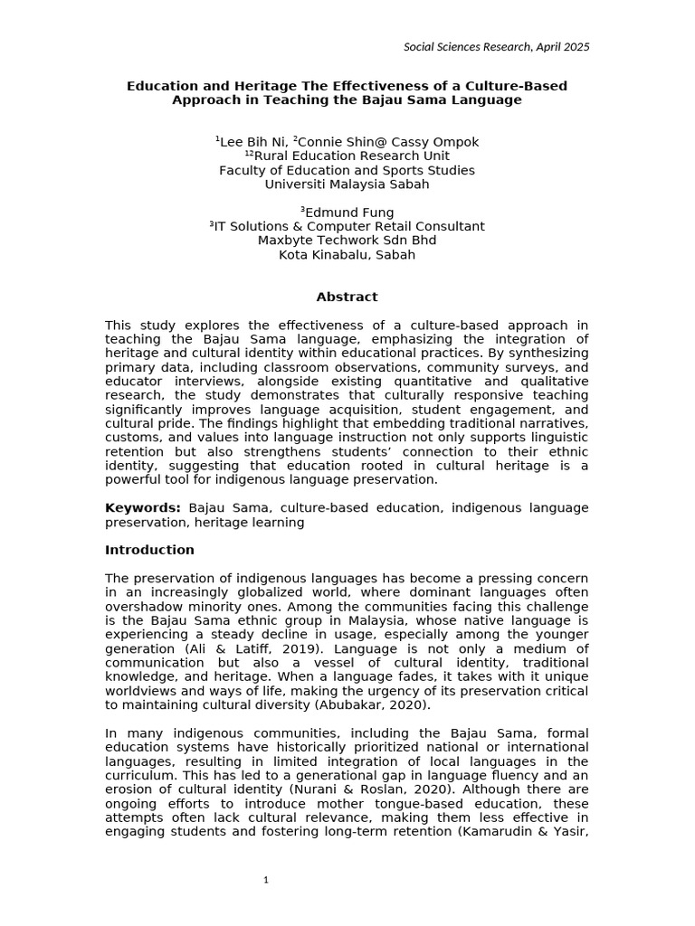 Education and Heritage The Effectiveness of A Culture-Based Approach in ...