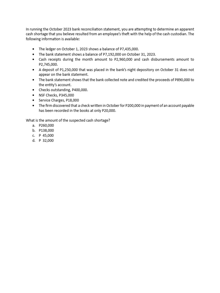 Cash Shortage Analysis for October 2023 | PDF