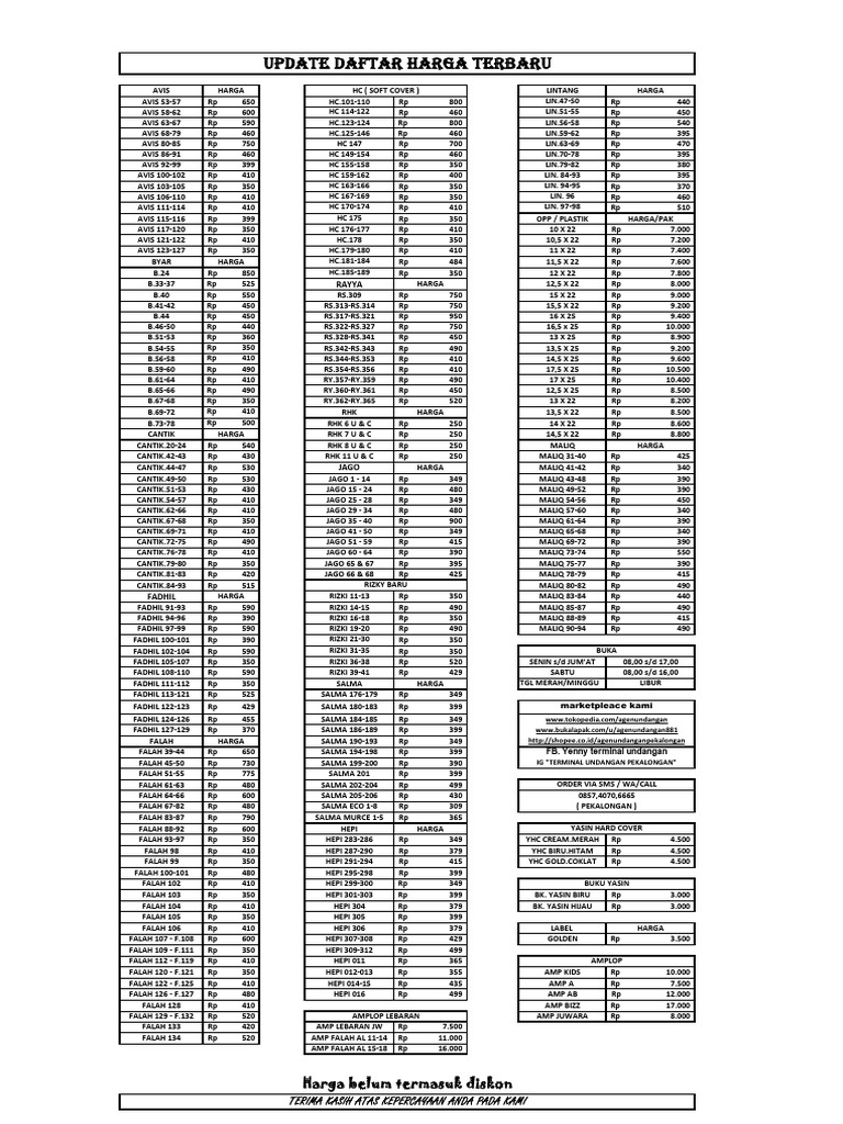 Daftar Harga Terminal Undangan 2023 | PDF