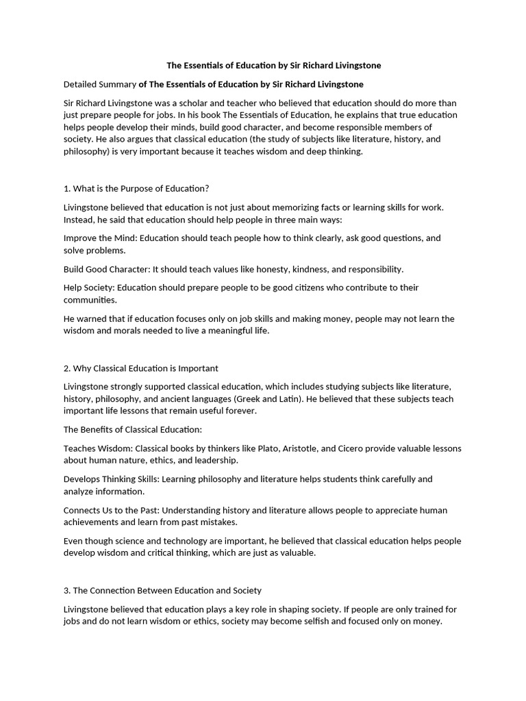 UPDATED The Essentials of Education by Sir Richard Livingstone | PDF ...