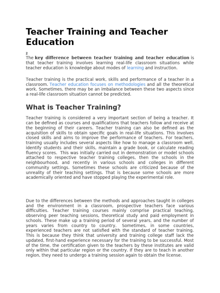 Teacher Training vs. Teacher Education | PDF | Teacher Education | Teachers