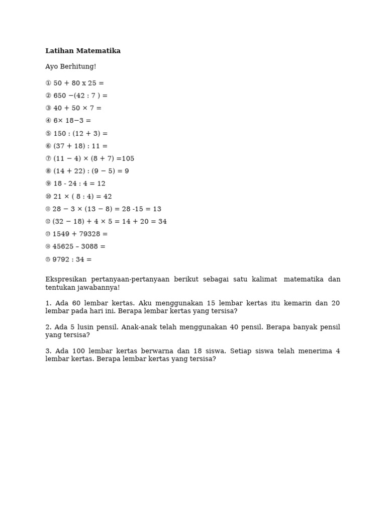 Latihan Math Batha | PDF