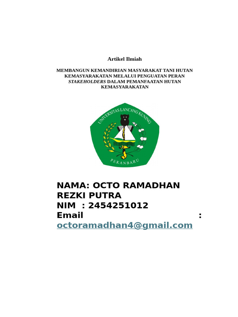Artikel Ilmiah Membangun Kemandirian Masyarakat Tani Hutan Octo Ramadhan | PDF
