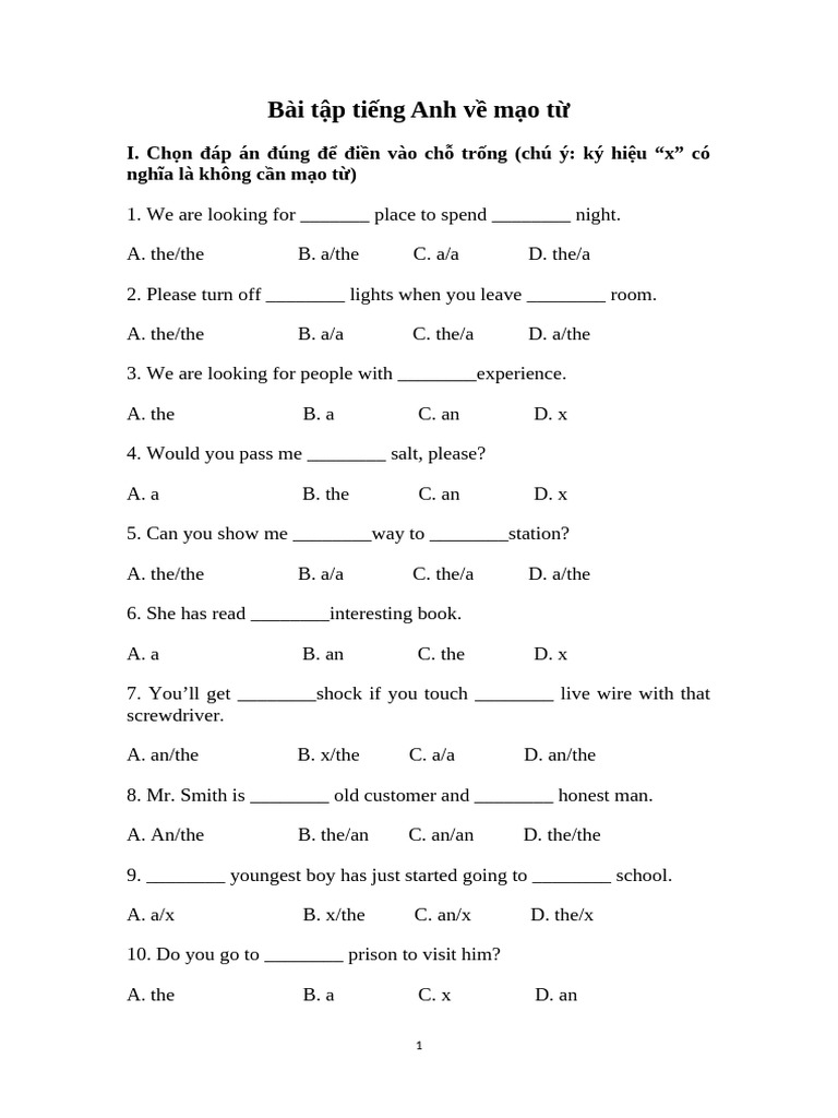 Bài tập mạo từ Anh 8 1172024 | PDF