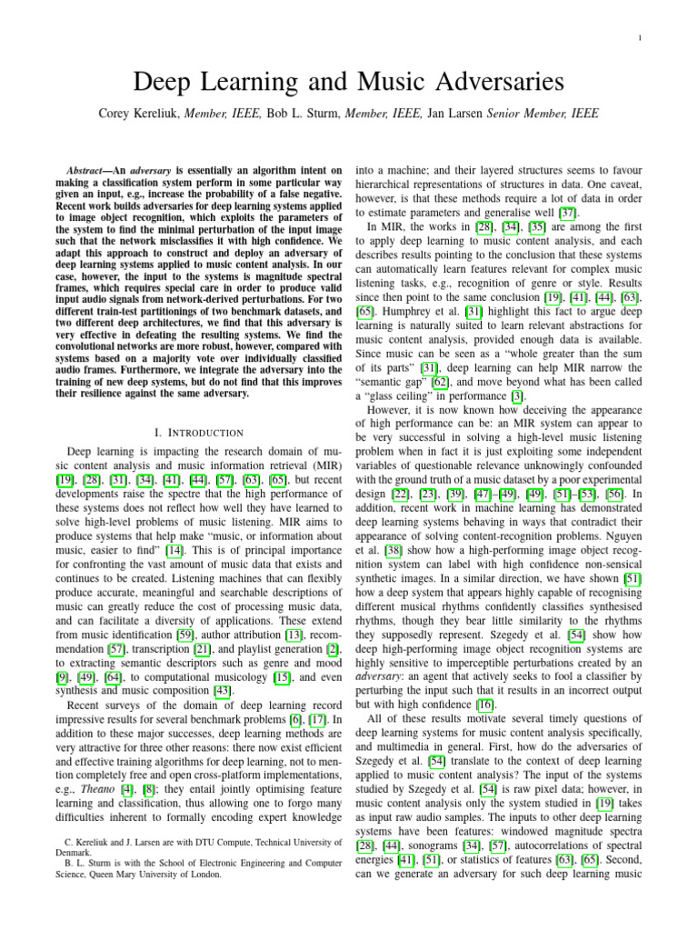 Deep Learning and Music Adversaries | PDF | Deep Learning | Applied ...