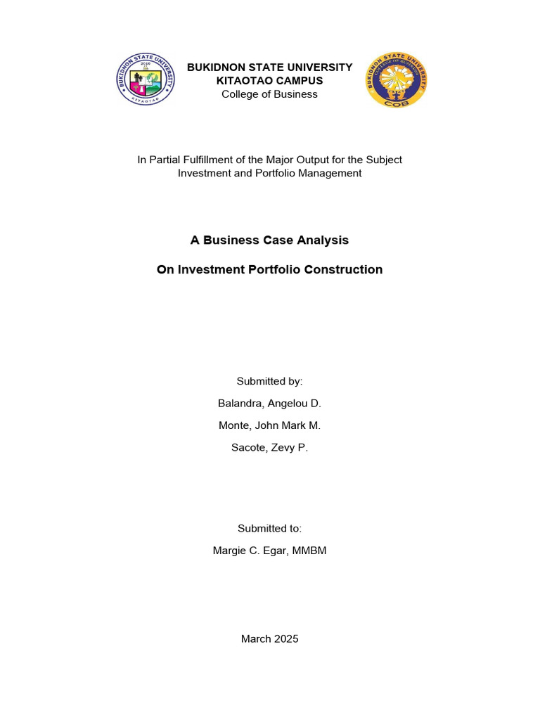 Case Analysis - Investment Portfolio Construction | PDF | Financial ...