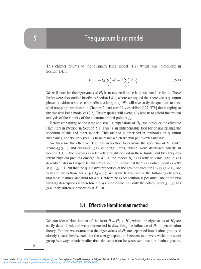 06.3 Pp 58 78 the Quantum Ising Model | PDF | Spin (Physics) | Perturbation Theory (Quantum ...